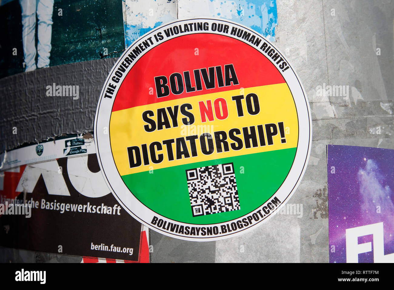 Sticker, Bolivia says no to dictatorship, Berlin, Germany Stock Photo ...