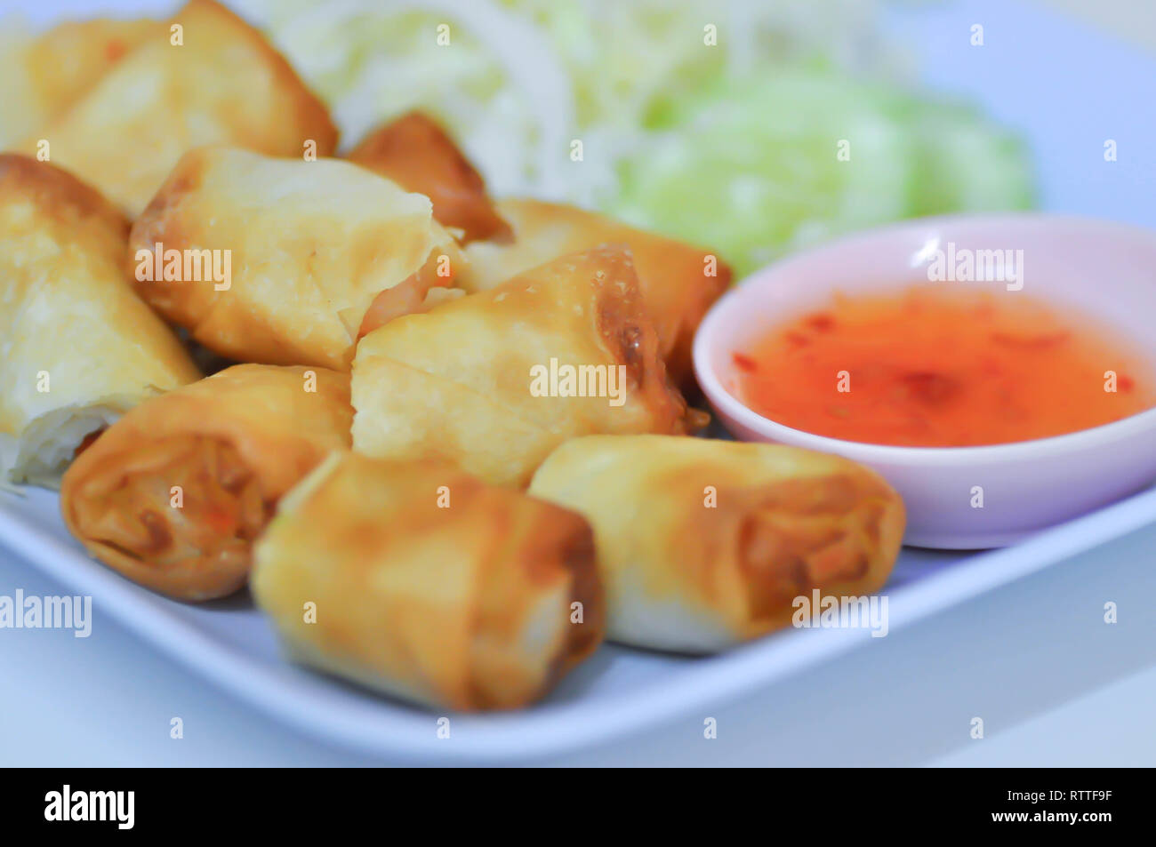 spring roll or Chinese roll with dip Stock Photo - Alamy