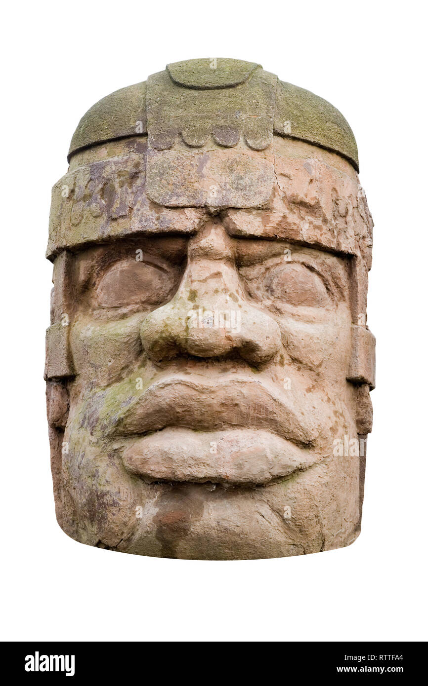 ancient olmec head isolated on white background Stock Photo - Alamy