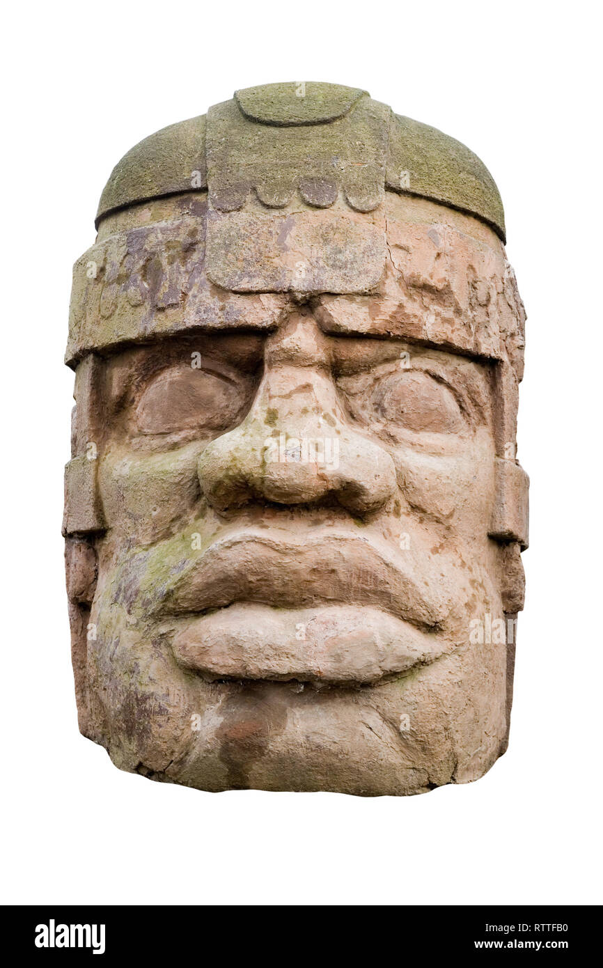 ancient olmec head isolated on white background Stock Photo - Alamy