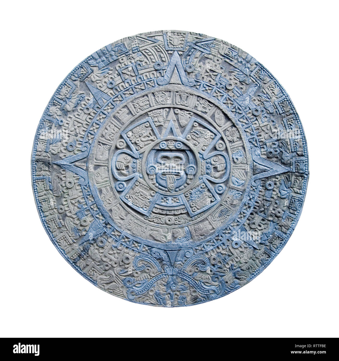 ancient aztec calendar isolated on white background Stock Photo - Alamy