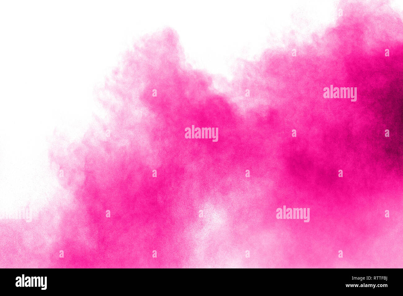 Pink powder explosion on white background.Pink dust splashing. Launched ...