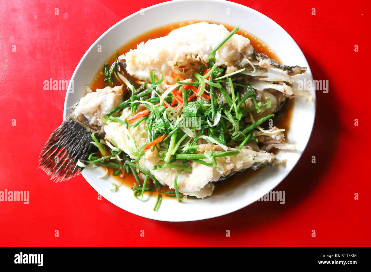 steamed fish or steamed marbled sleepy gody or steamed sand gody Stock ...