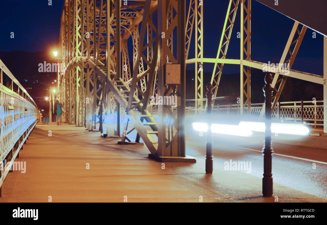 Image of Maria Valeria bridge in night illumination of Esztergom of ...