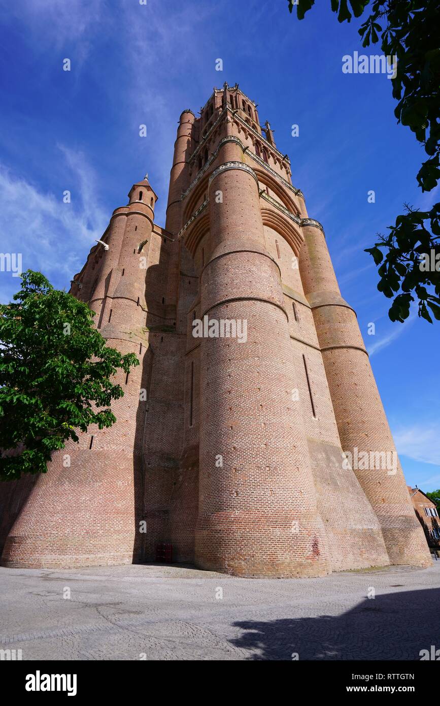ALBI, FRANCE -14 MAY 2017- View of the brick exterior of the Albi ...