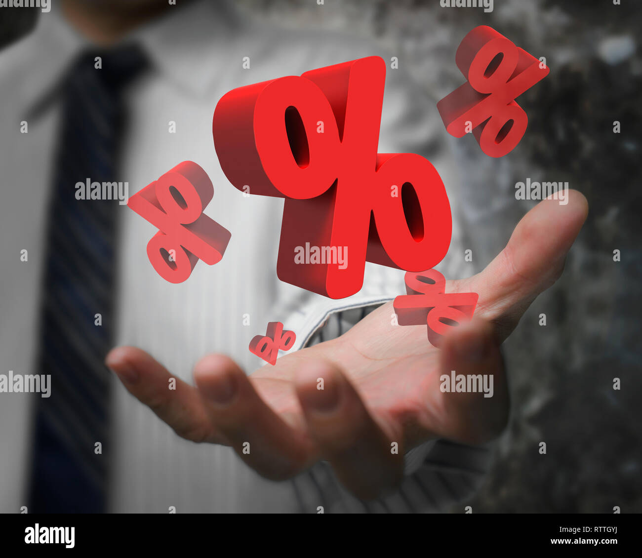 Business man hand showing 3D red percentage signs Stock Photo - Alamy