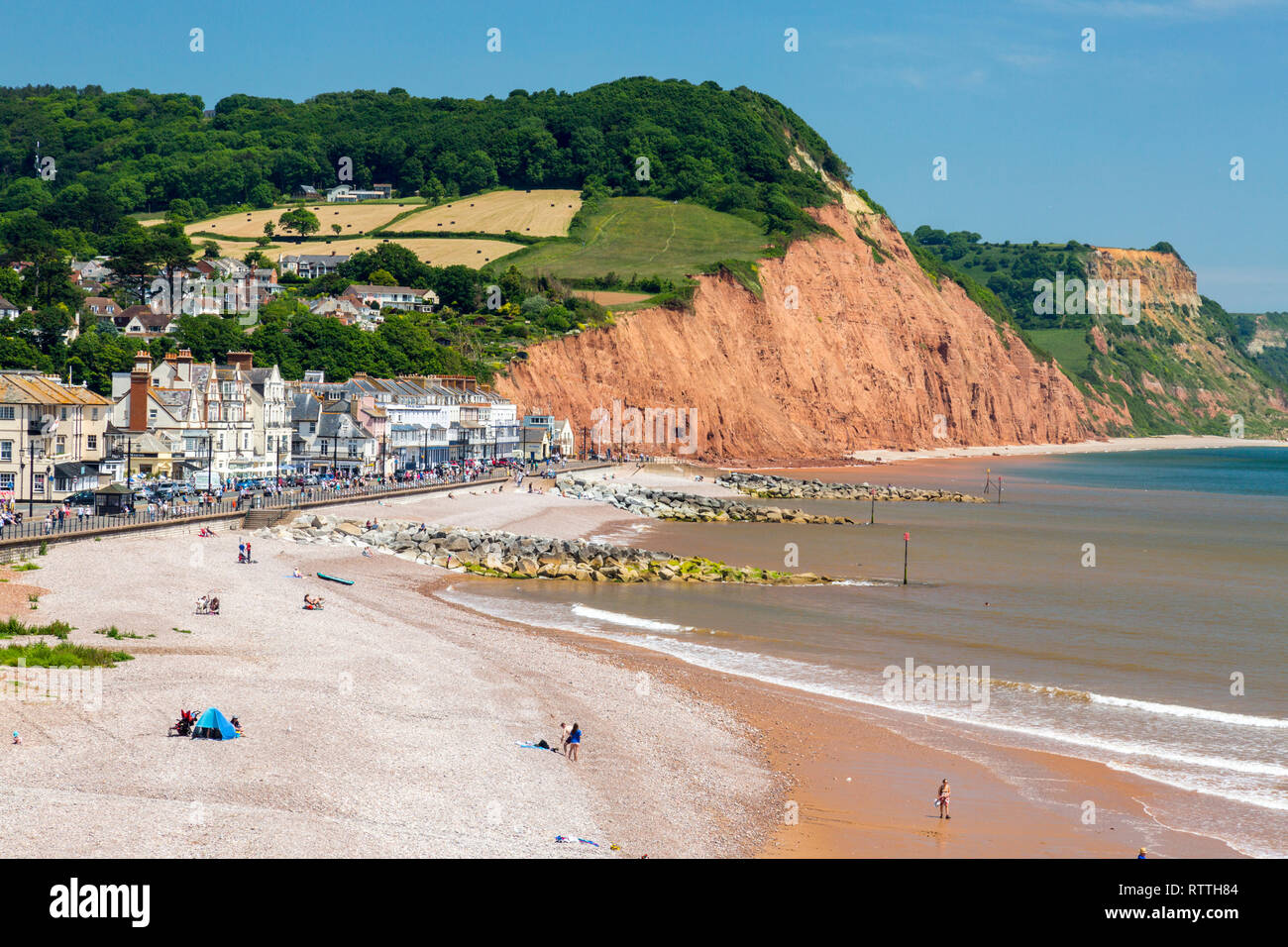 Looking east along the red sandstone cliffs on the Jurassic Coast at ...