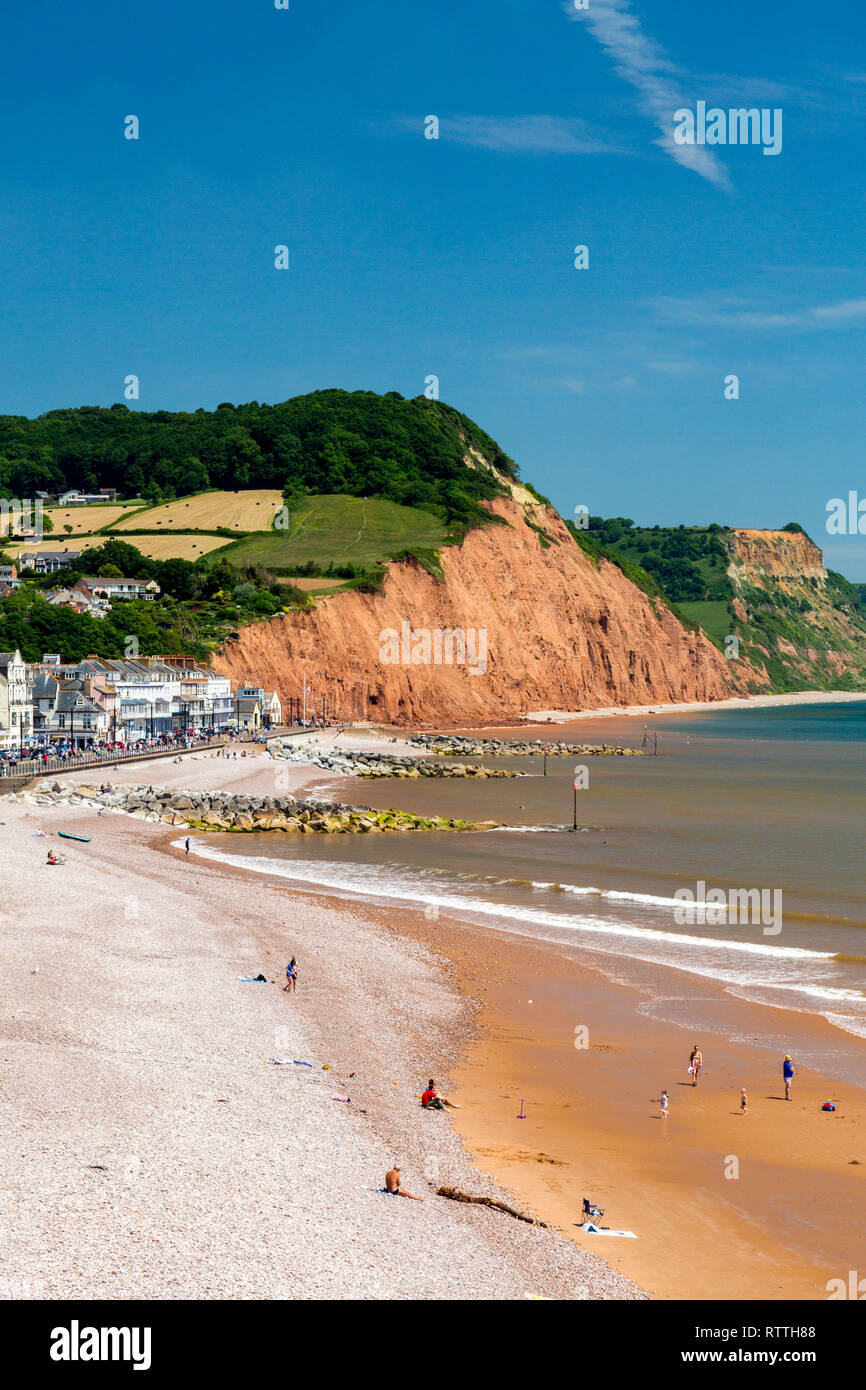 Looking east along the red sandstone cliffs on the Jurassic Coast at ...