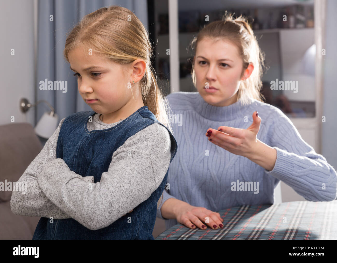 Mom scolds little daughter. Crisis of motherhood Stock Photo - Alamy