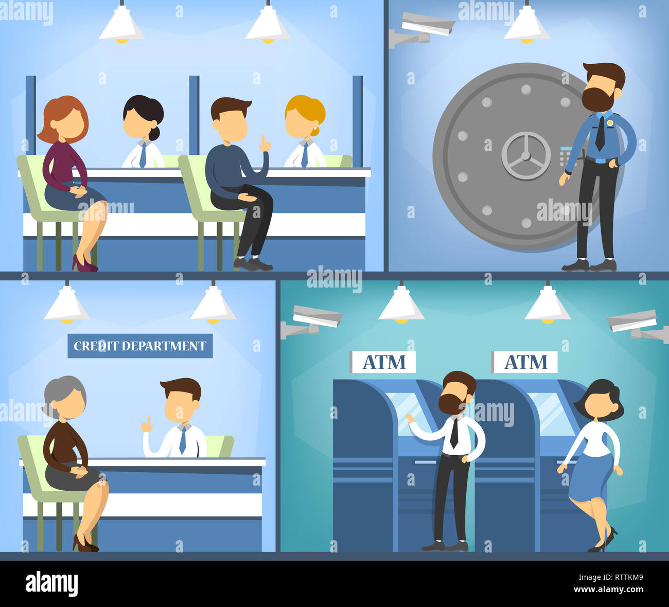 Bank office interior. Manager, cashier and client. Finance consulting ...