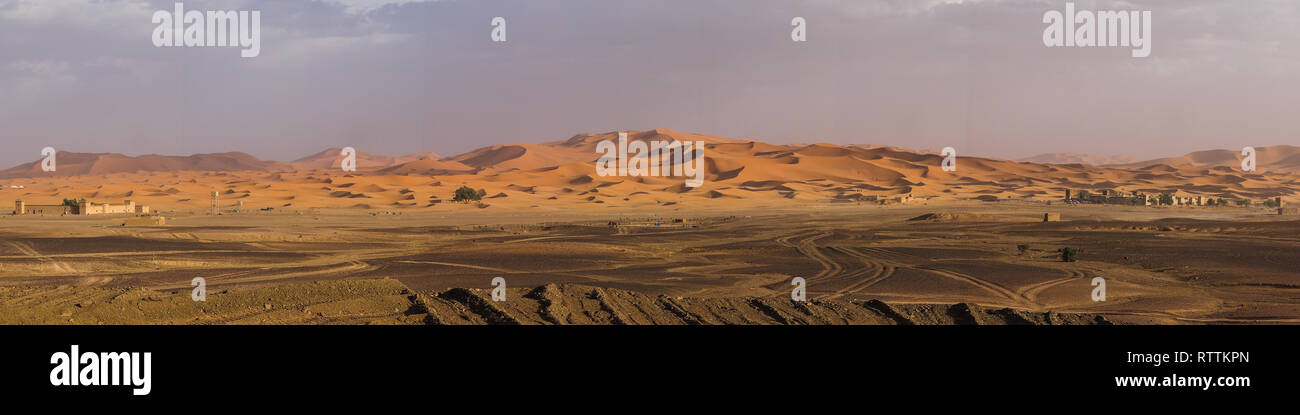 In the seas of dunes of Erg Chebbi near Merzouga in southeastern ...