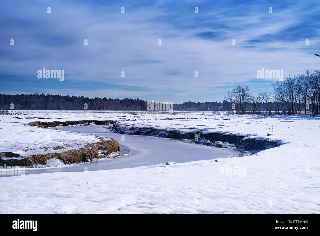 A frozen river within Rachel Carson National Wildlife Refuge in Wells ...