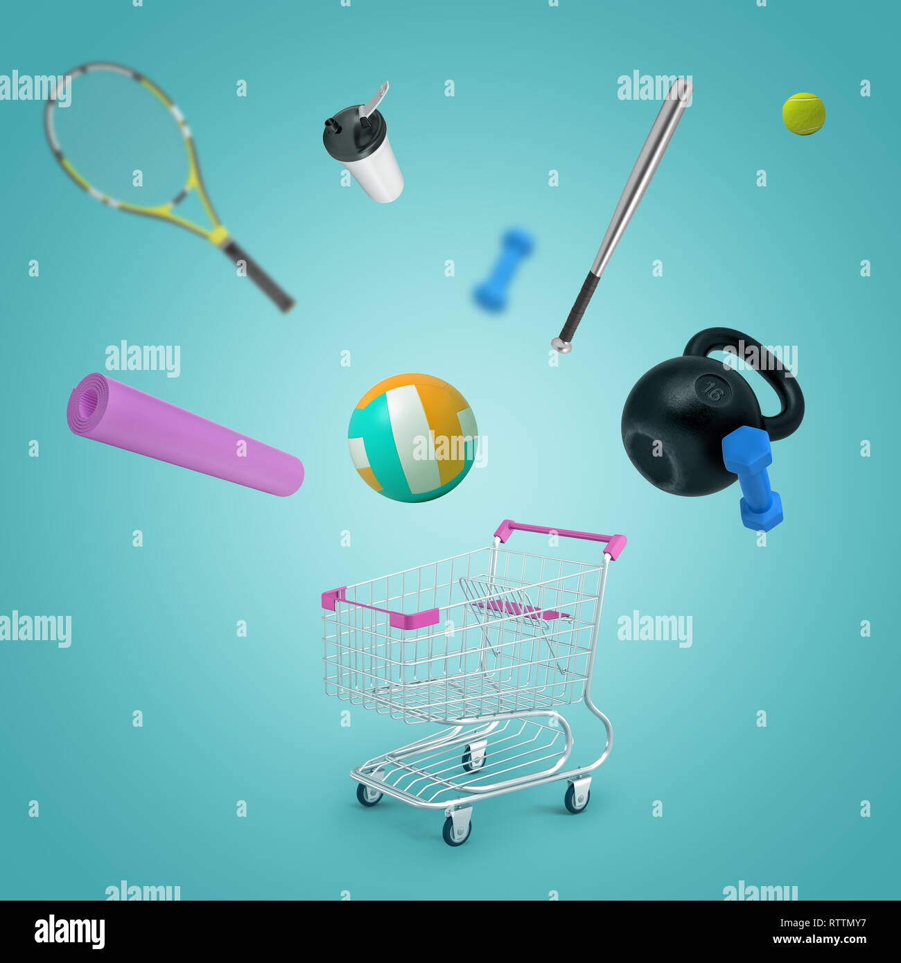 3d rendering of a shopping cart standing on the floor and various ...