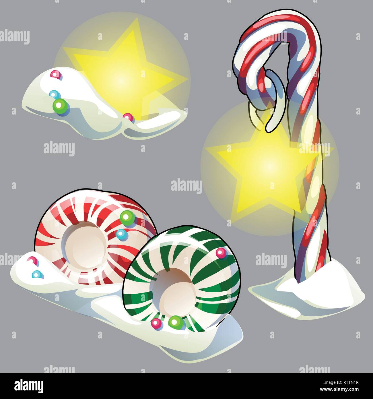 Set of Christmas sweets isolated on grey background. Vector cartoon ...