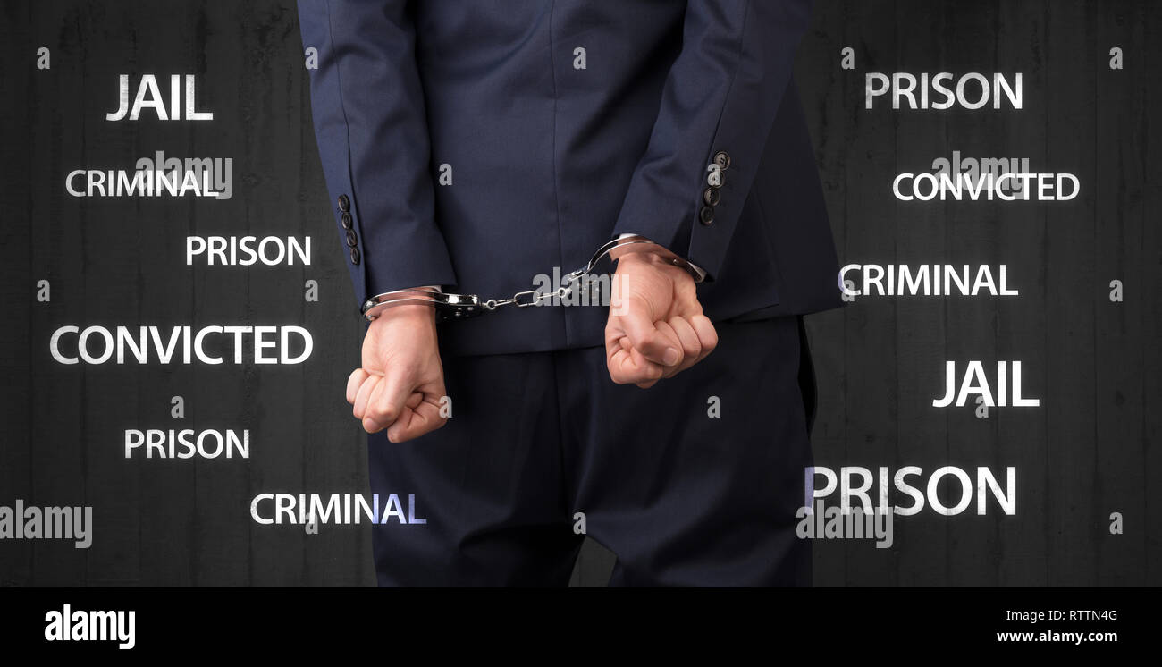 Jail convicted prison criminal labels with close handcuffed man Stock ...