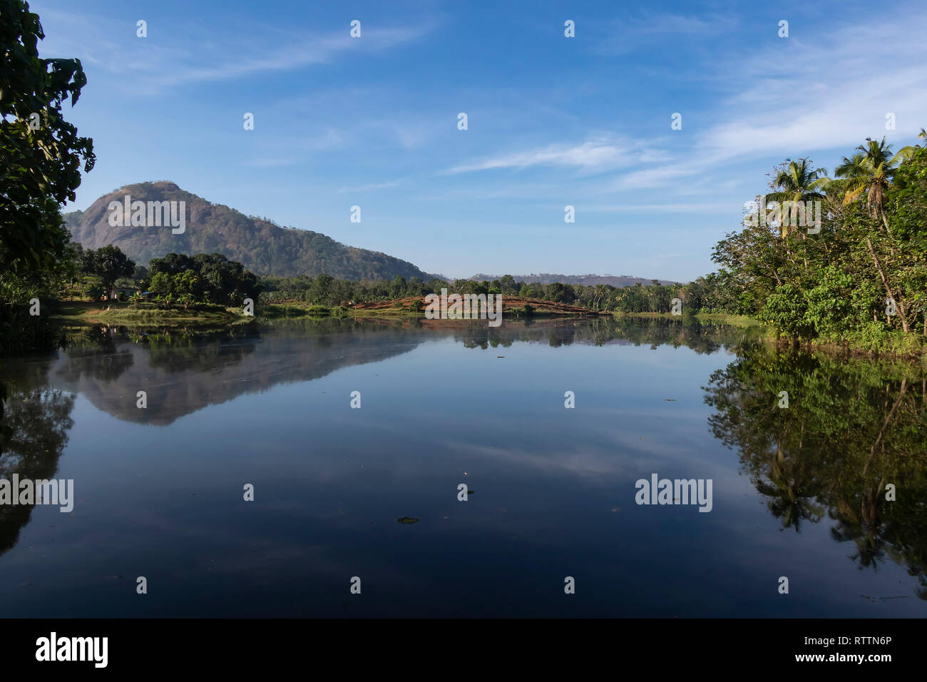 Reflections in the Periyar River. Thattekad, Kerala, India Stock Photo ...
