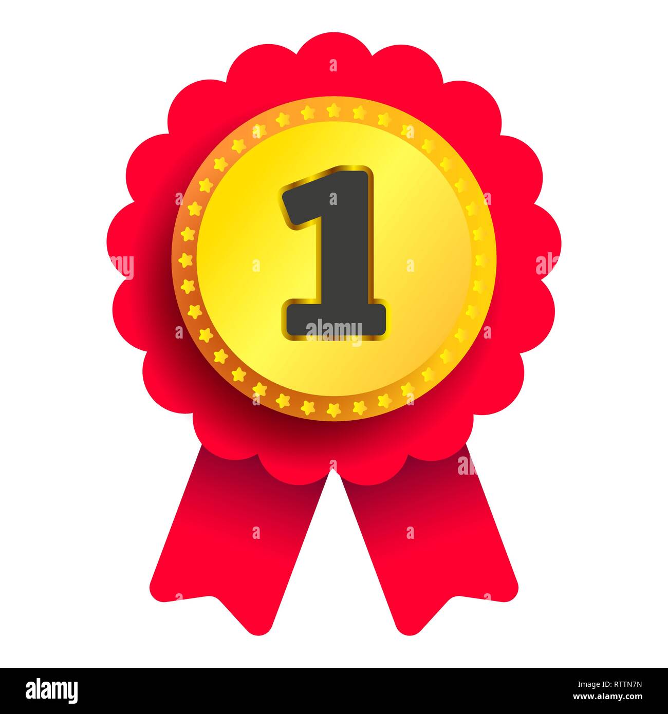 Gold Medal Quality Mark With Red Ribbon On White Background For Your ...