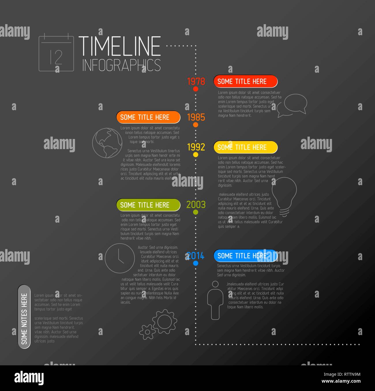 Vector Infographic timeline report template with icons - dark ...