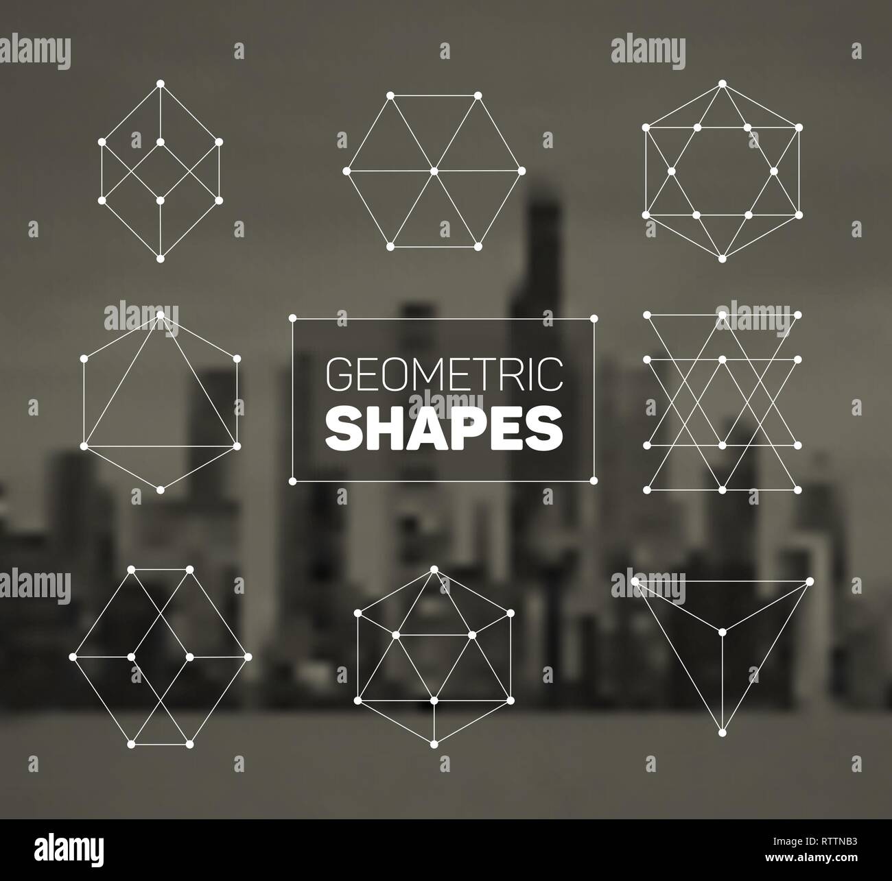 Vector abstract regular geometric shapes - white on city background ...