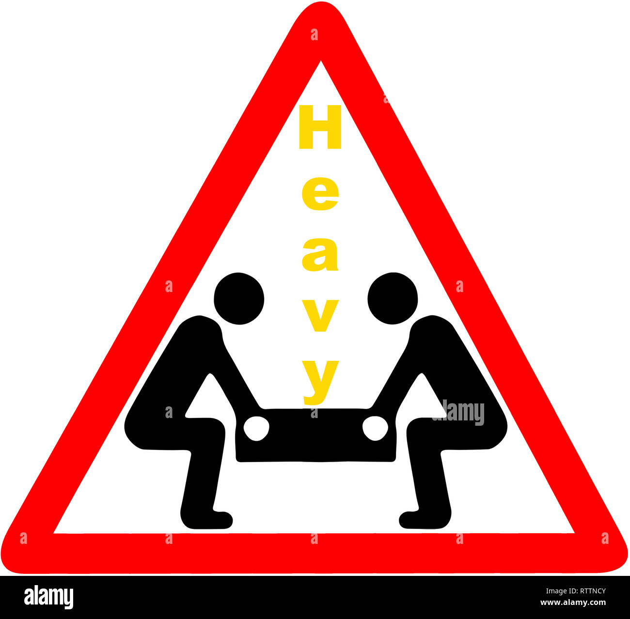 heavy weight proper lifting warning triangular red road warning sign ...