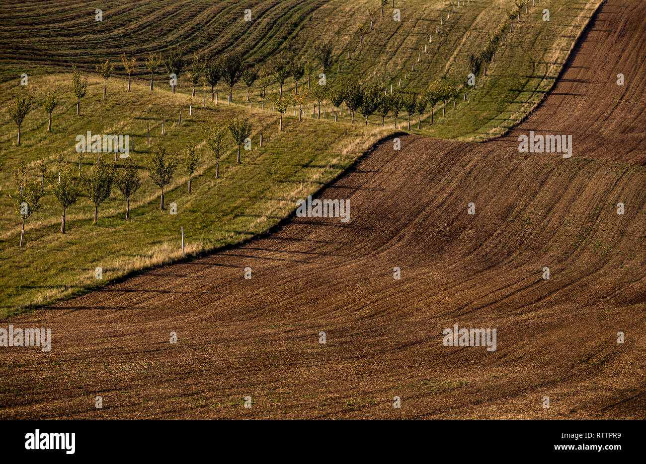 Autumn picturesque rolling countryside of South Moravian fields and ...