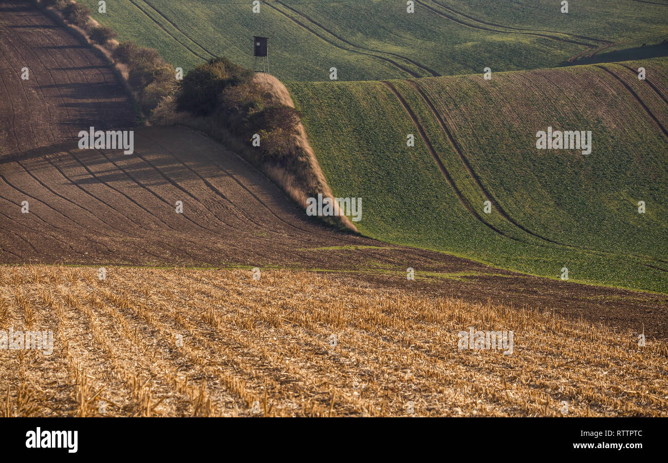 Autumn picturesque rolling countryside of South Moravian fields and ...