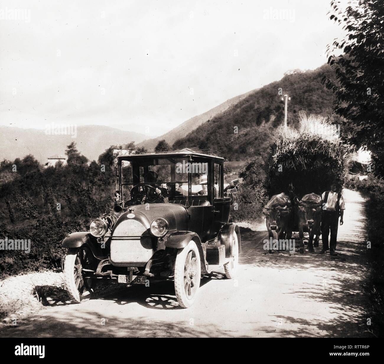 Fiat on Roadside with Ox & Cart, Italy, 1924 Stock Photo - Alamy