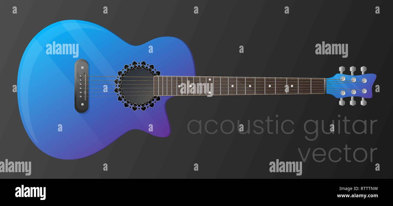 Realistic gradient acoustic guitar isolated on dark background. Vector ...