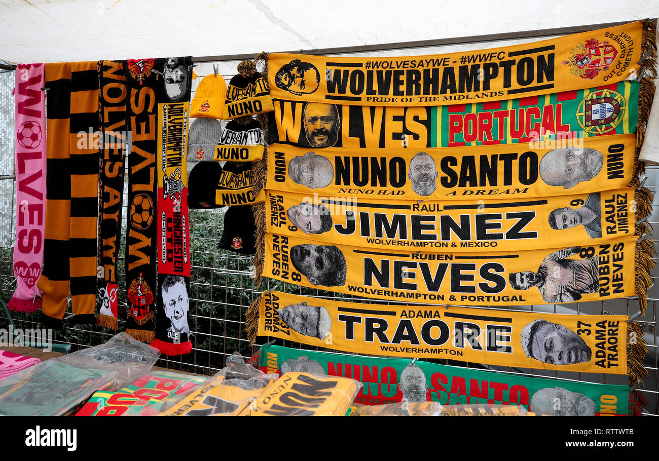Wolverhampton Wanderers hats and scarves on sale outside the ground ...