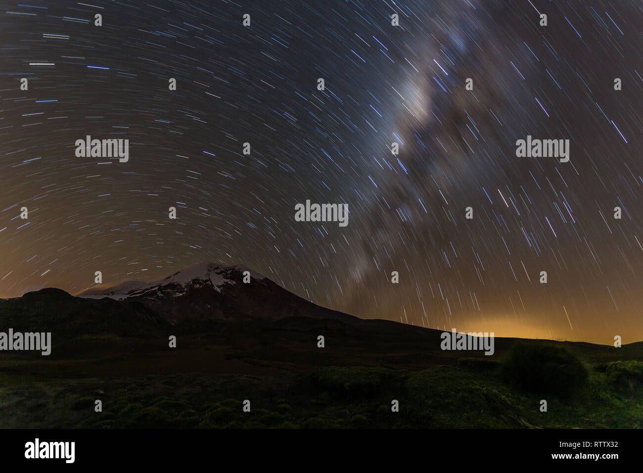 Long exposure, the milky way with the silhouette of the Chimborazo ...