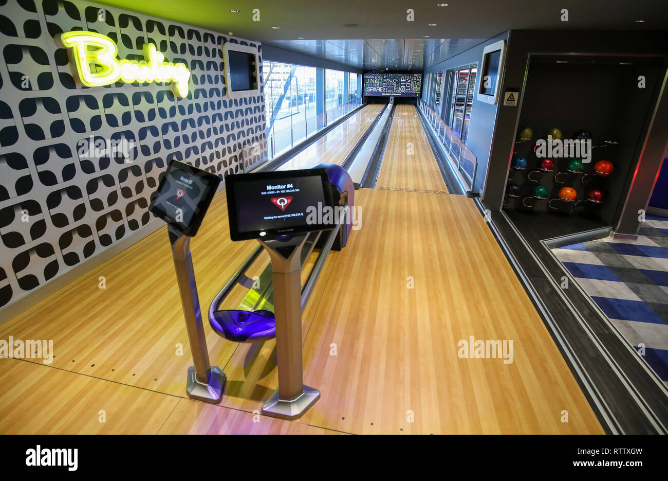 General view of the bowling alley on board the new MSC Cruise ship MSC ...