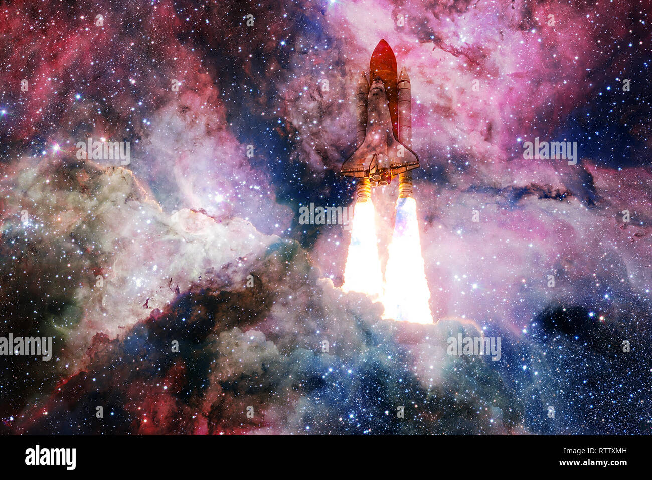 Space shuttle taking off on a mission. Deep space. Beauty of endless ...