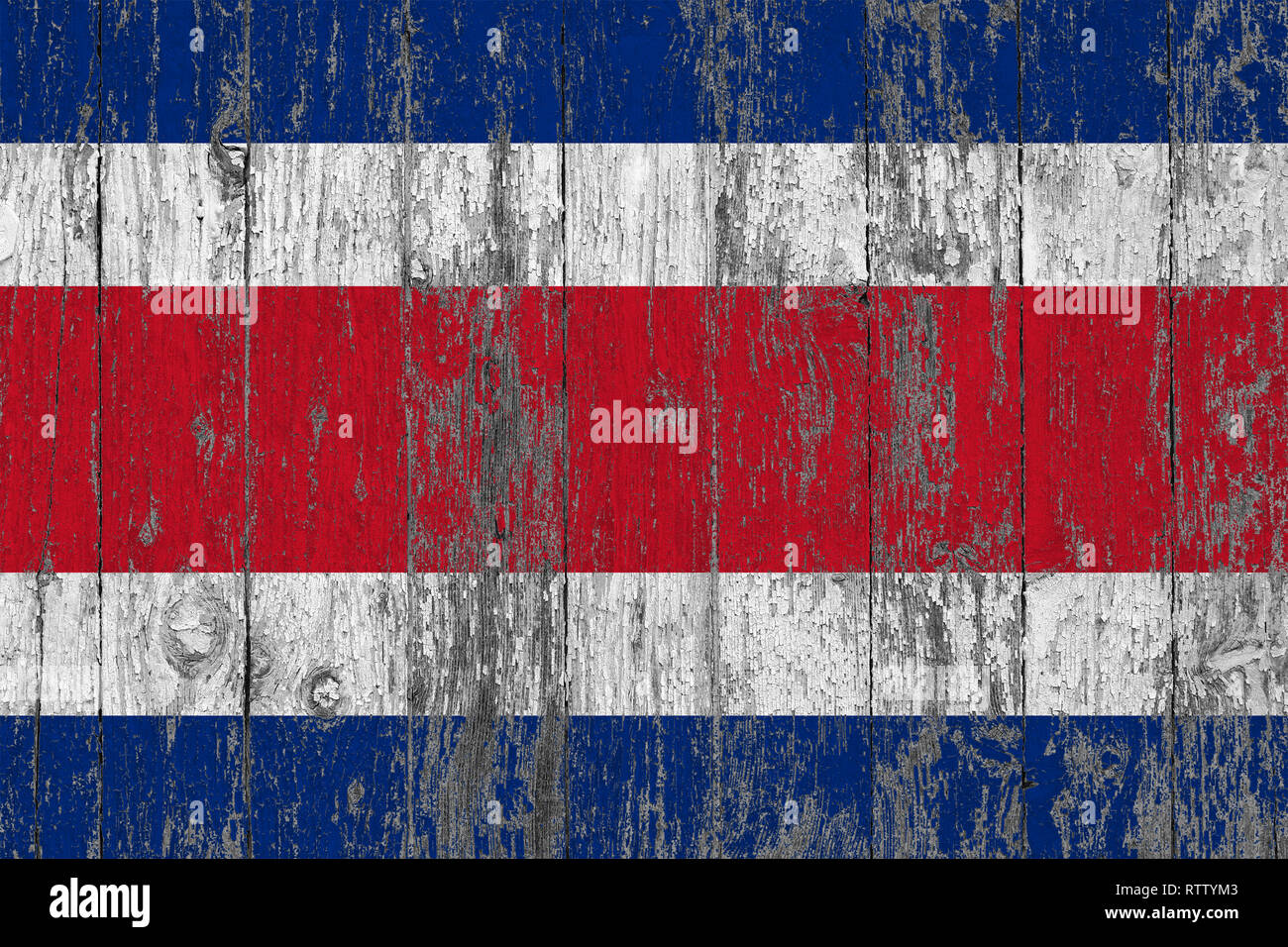 Flag of Costa Rica painted on worn out wooden texture background Stock ...