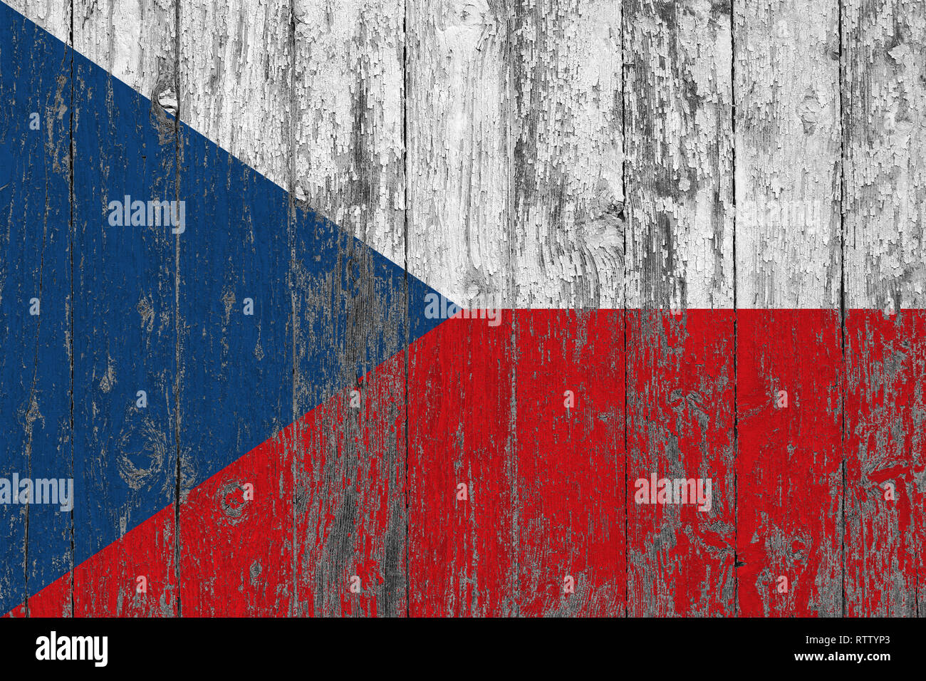 Flag of Czech Republic painted on worn out wooden texture background ...