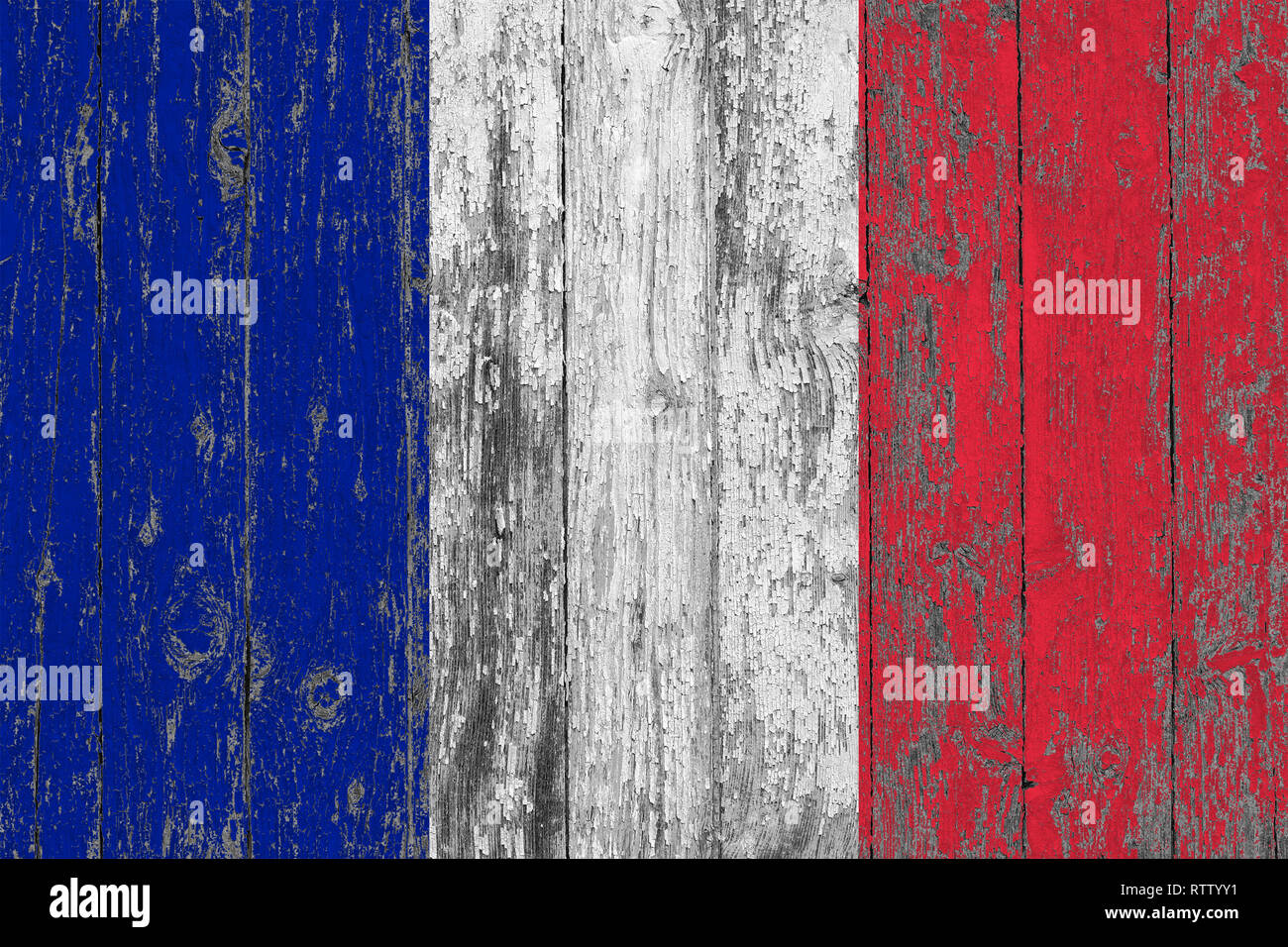 Flag of France painted on worn out wooden texture background Stock ...