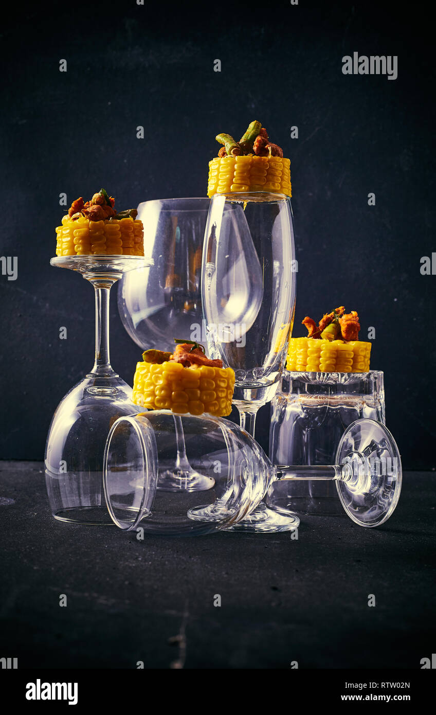 Spicy stir fried pork with red curry paste canapes Stock Photo - Alamy