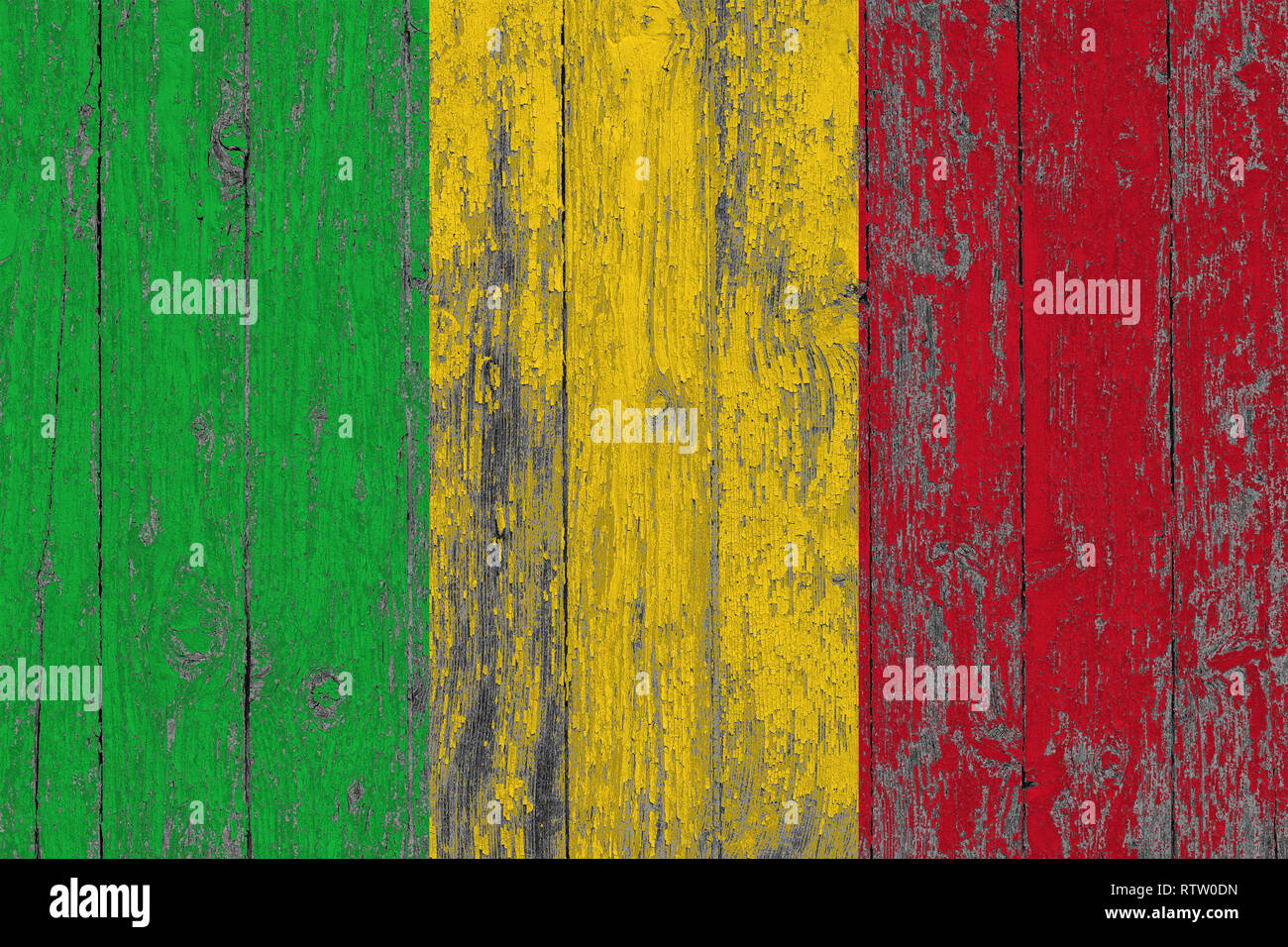 Flag of Mali painted on worn out wooden texture background Stock Photo ...