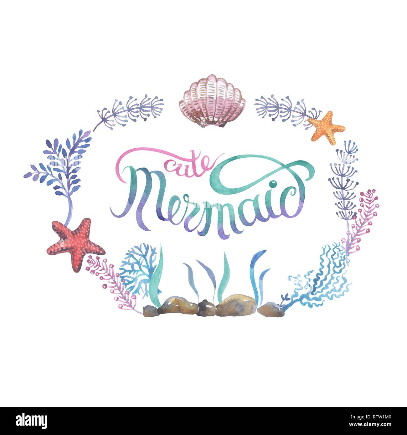 Square frame with calligraphy lettering of sea shellfish painted in ...