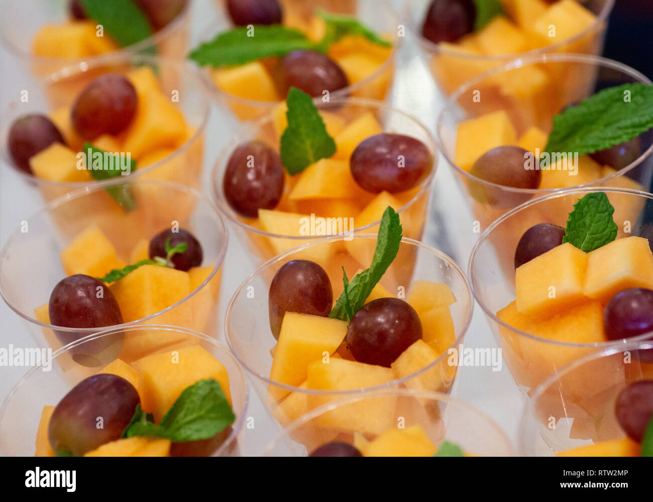 Many Fresh Fruit Cocktails on a table at a luxury buffet brunch Stock ...