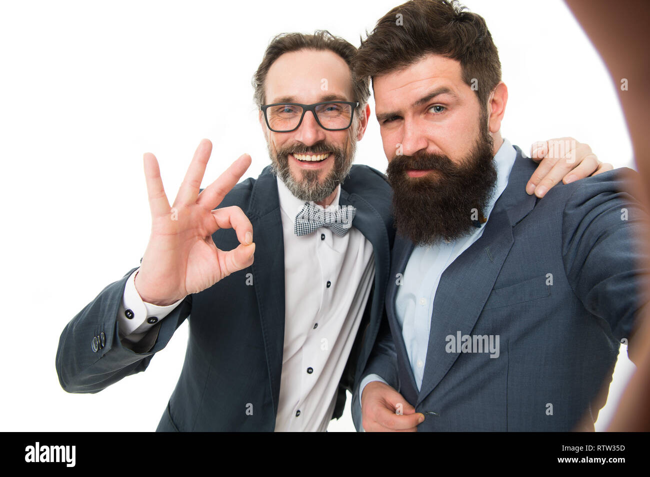 With good old friend. Men successful entrepreneurs on white background ...