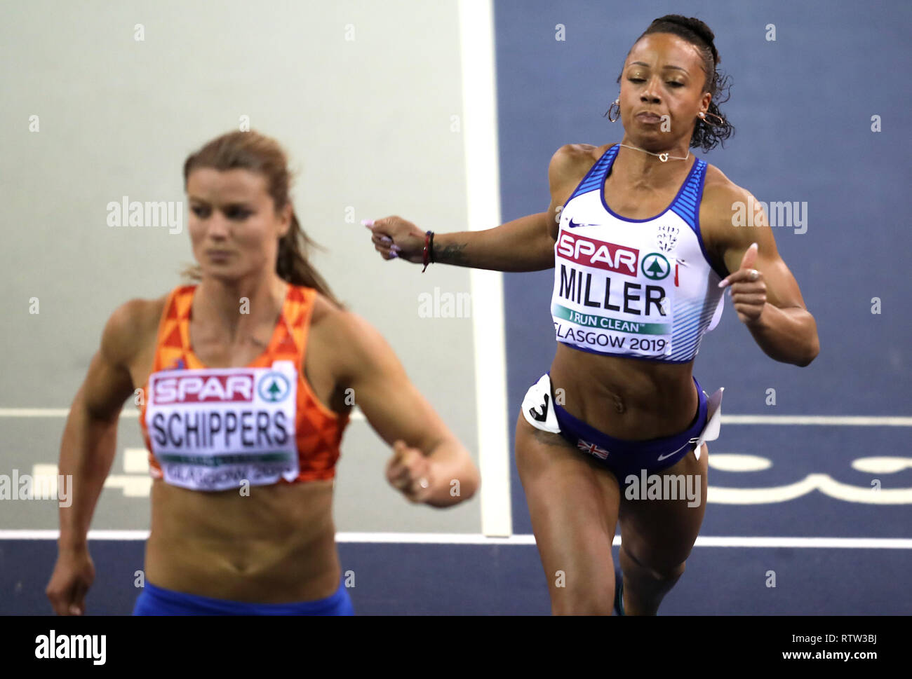 Great Britain's Rachel Miller (right) during the Women's 60m semi final ...