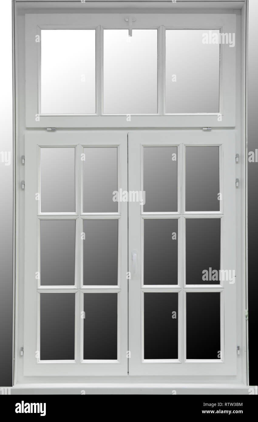 Wooden two-wing window system fabricated. White wooden window with a ...