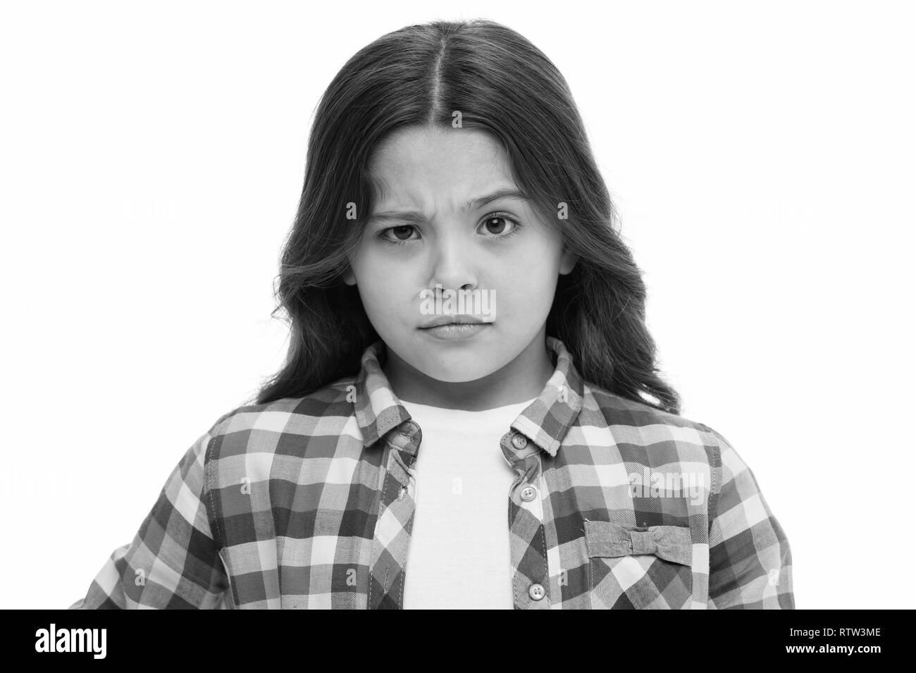 Let me think. Girl doubtful face suspect your. Child has doubts. Girl ...