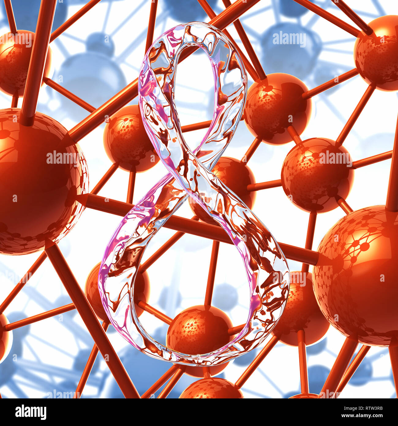 8 March symbol. number Figure of eight made of transparent glass flying ...