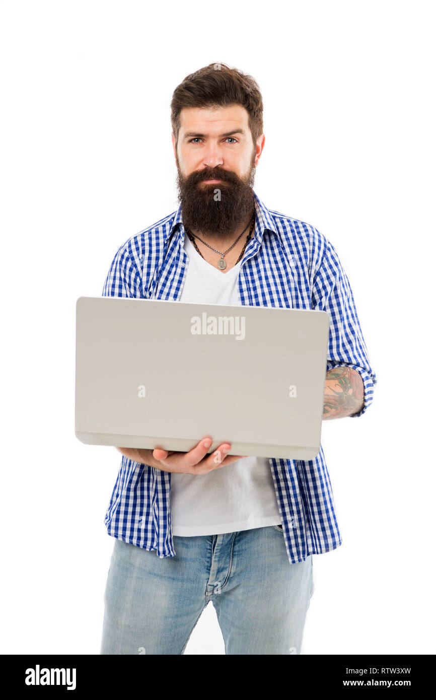 Social media marketing expert. Man with laptop works as smm expert web ... Social media marketing expert. Man with laptop works as smm expert web ...