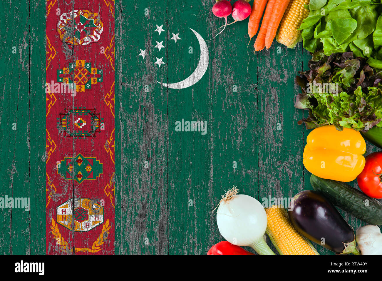 Fresh vegetables from Turkmenistan on table. Cooking concept on wooden ...