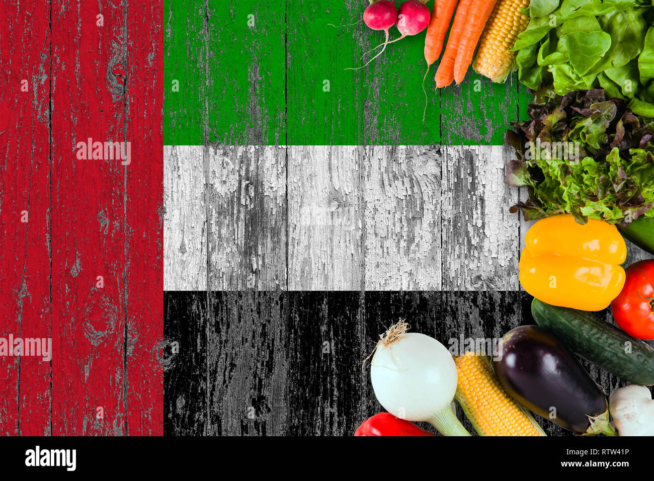 Fresh vegetables from United Arab Emirates on table. Cooking concept on ...