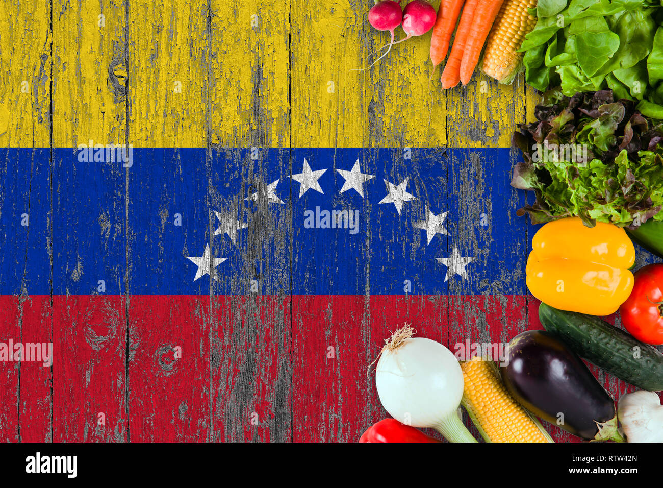 Fresh vegetables from Venezuela on table. Cooking concept on wooden ...