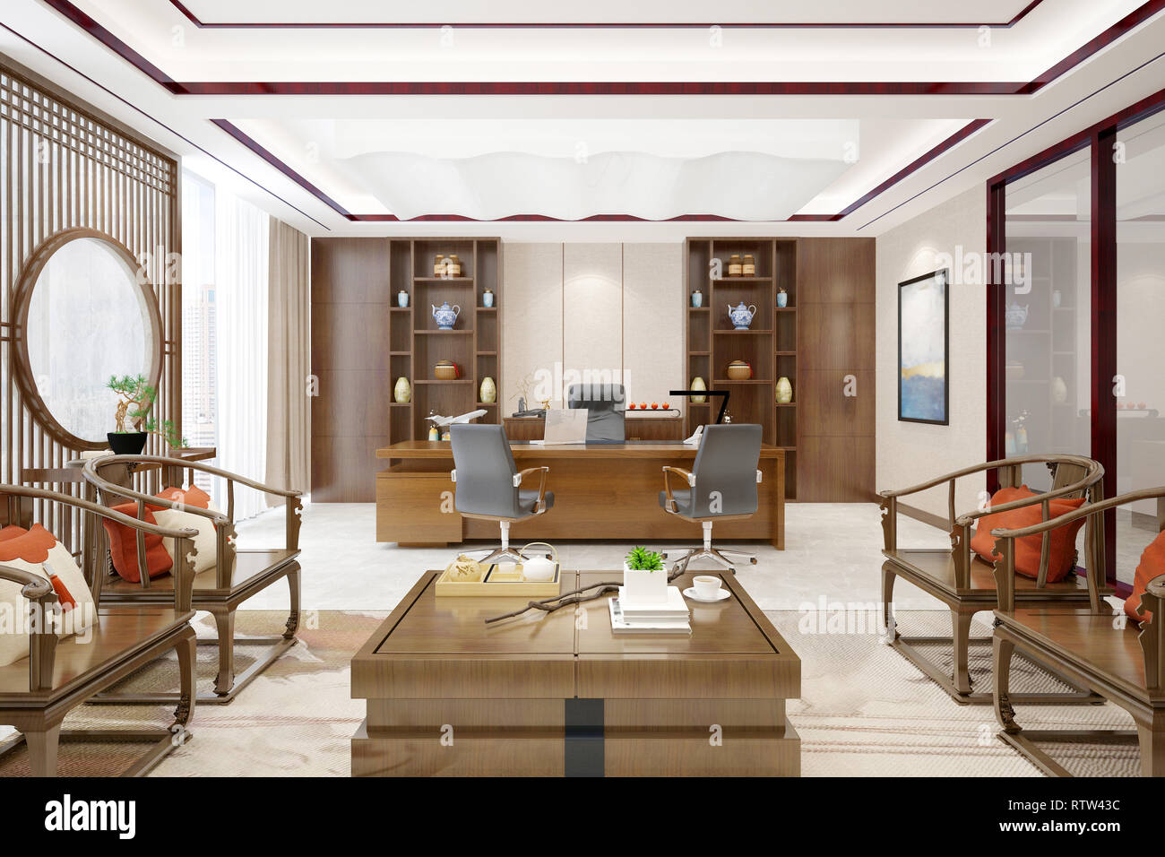 3d render of working office Stock Photo - Alamy