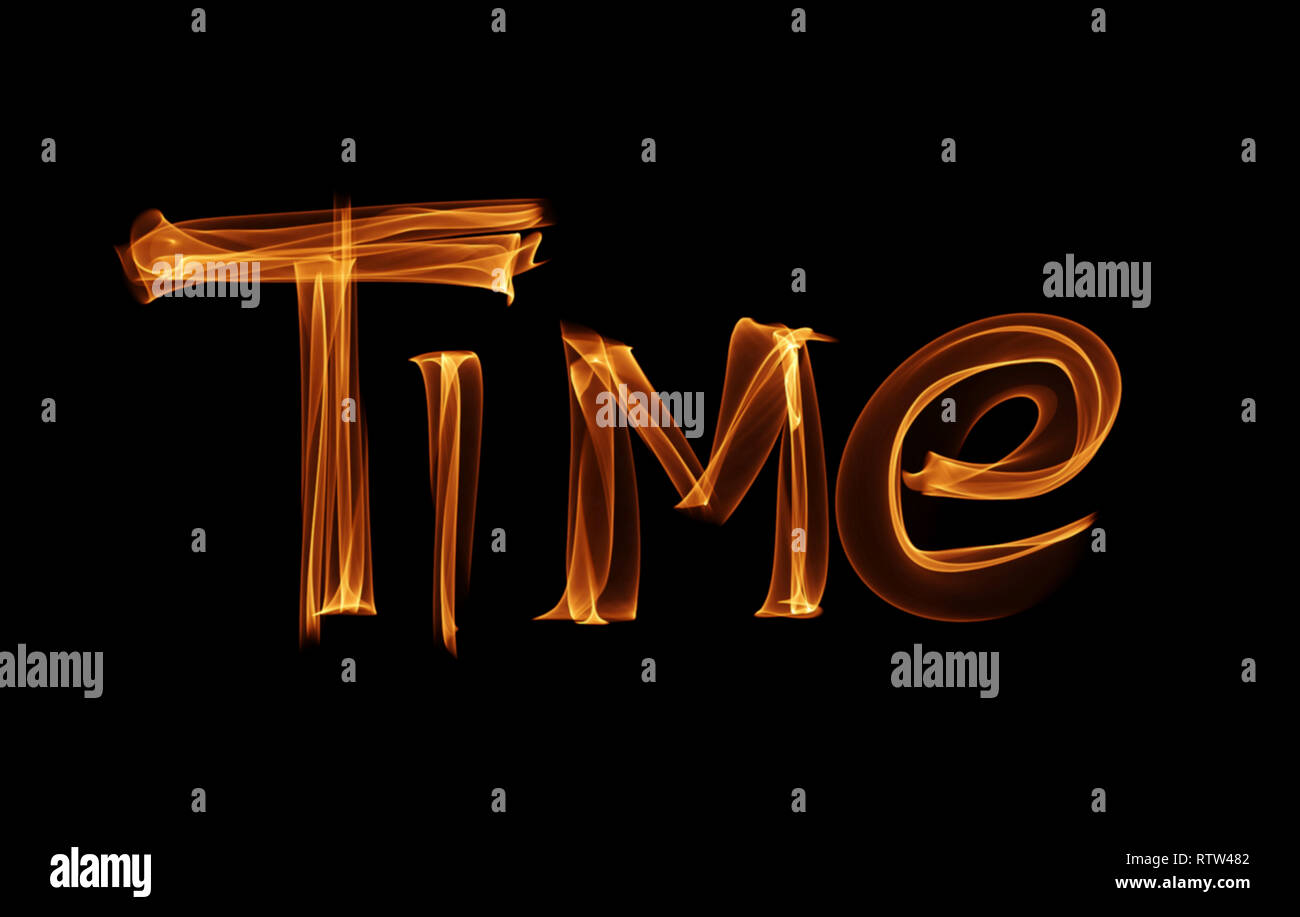 Word time lettering made by orange fire flame or smoke. Isolated on ...